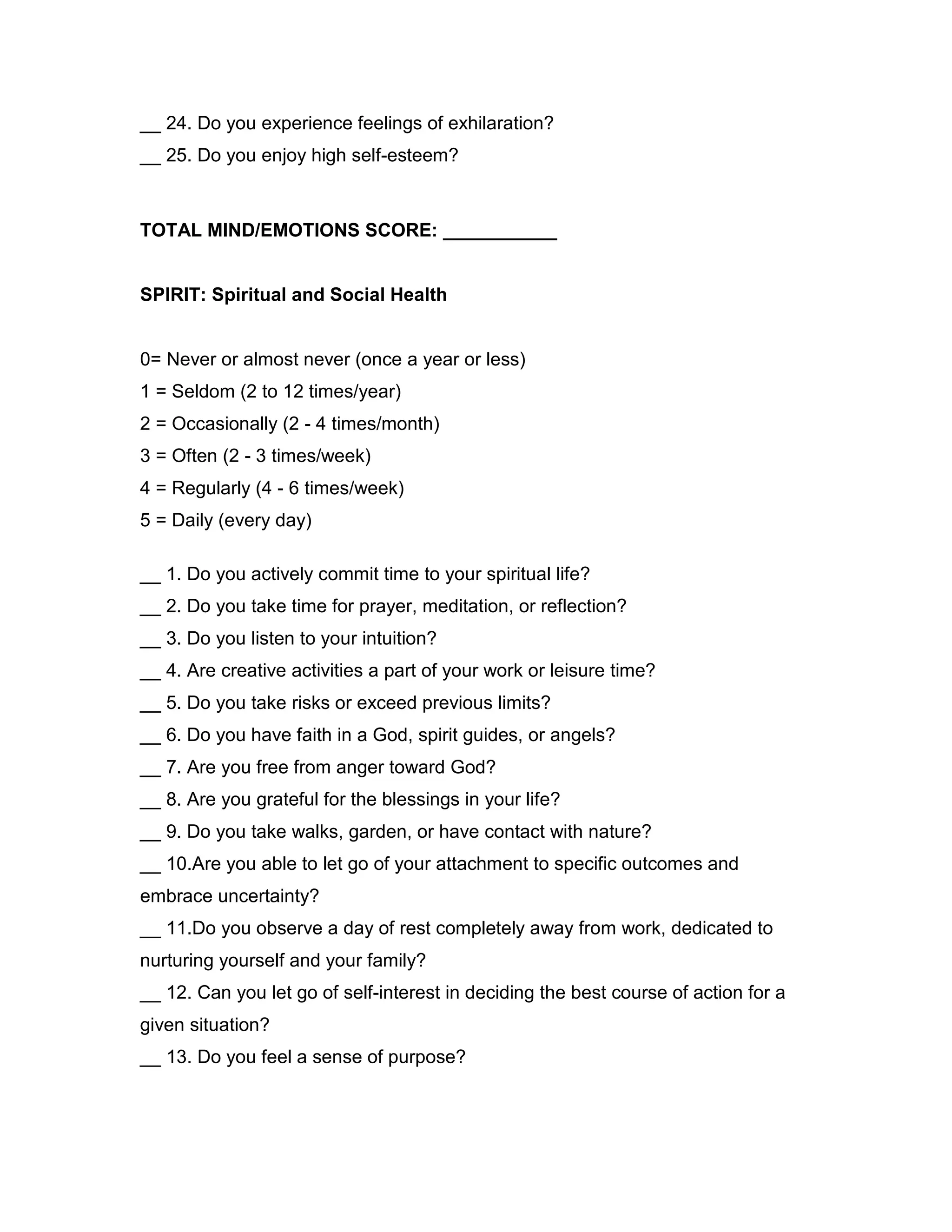 Health & Wellness Questionnaire | PDF