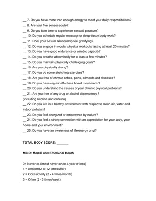 Health & Wellness Questionnaire | PDF