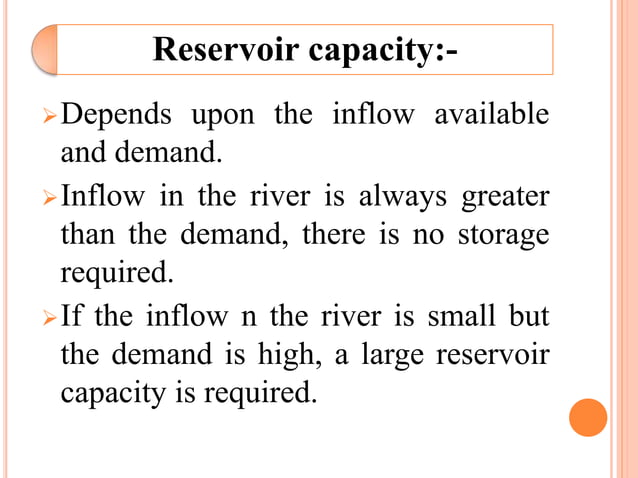 Reservoir capacity, Reservoir sedimentation and control | PPTX