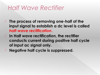 Half wave Rectifier & Full wave Rectifier with their descriptions. | PPT