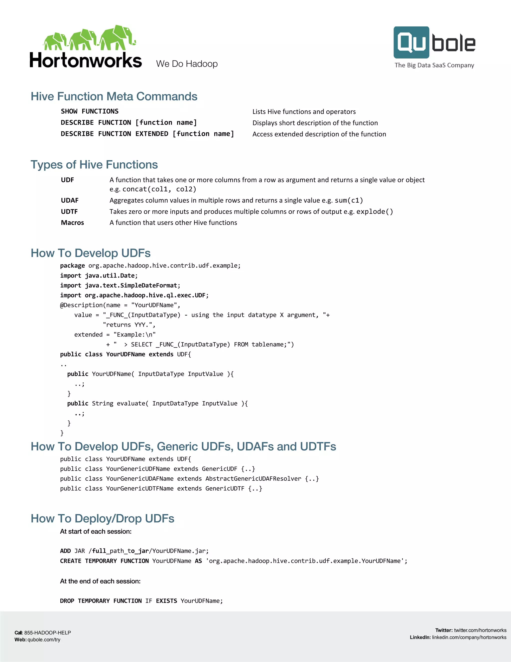 Hive Functions Cheat Sheet | PDF