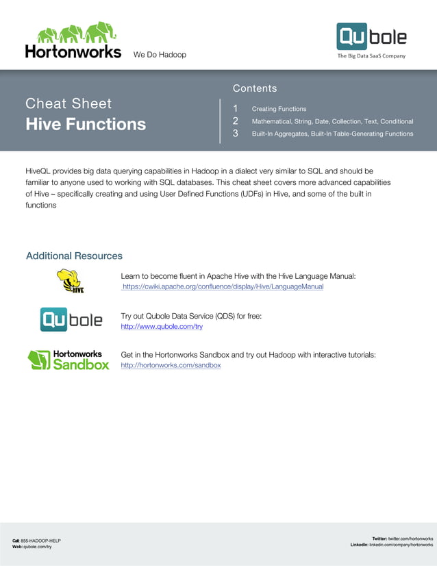 Hive Functions Cheat Sheet | PDF | Databases | Computer Software and Applications