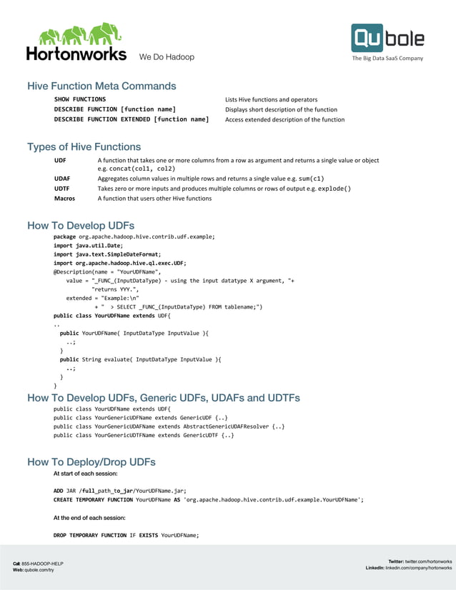 Hive Functions Cheat Sheet | PDF | Databases | Computer Software and Applications
