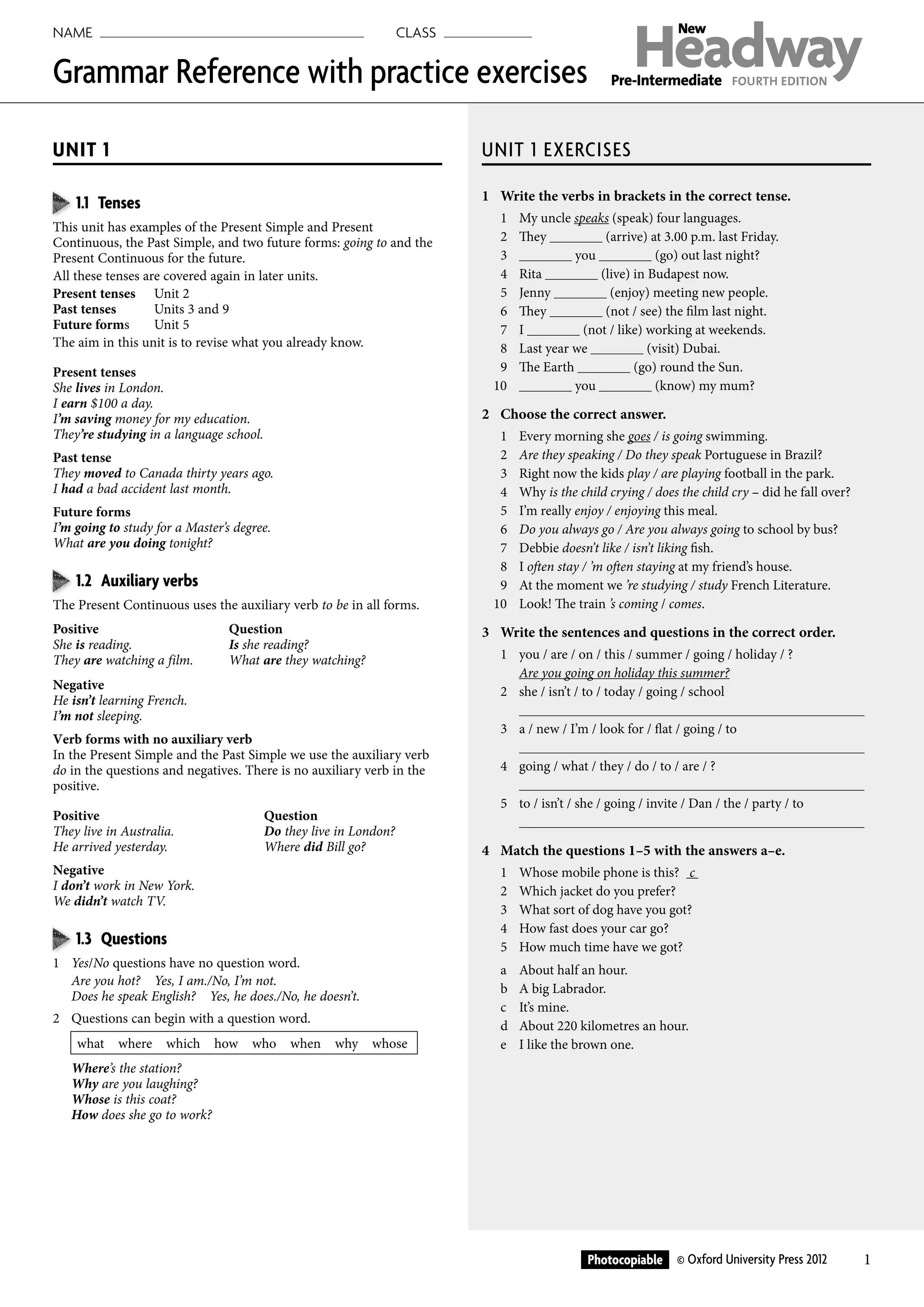 Hwy pre int_grammar_reference | PDF
