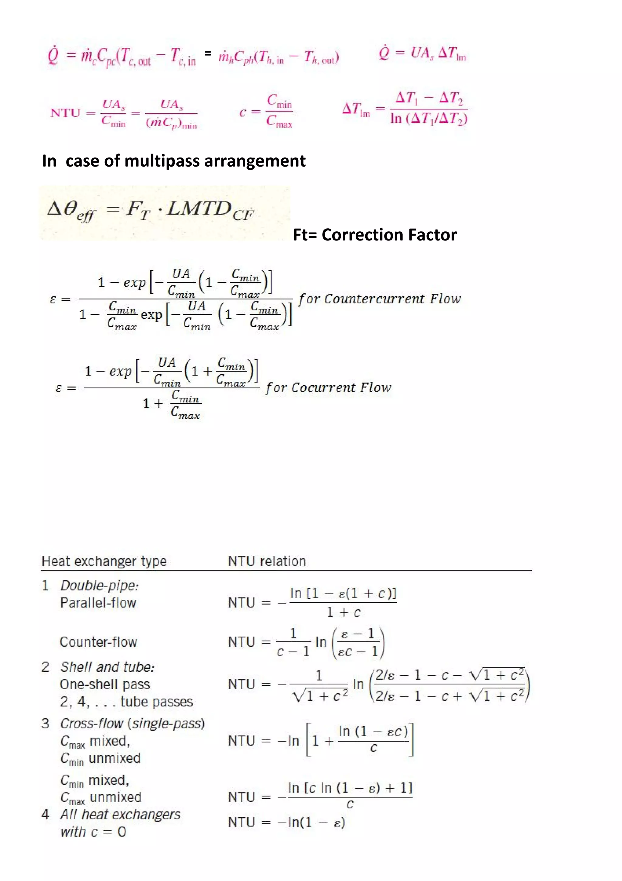 heat exchanger design formula Sheet | PDF