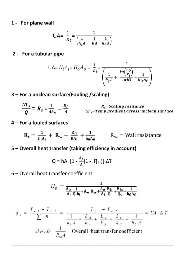 heat exchanger design formula Sheet | PDF | Chemistry | Science
