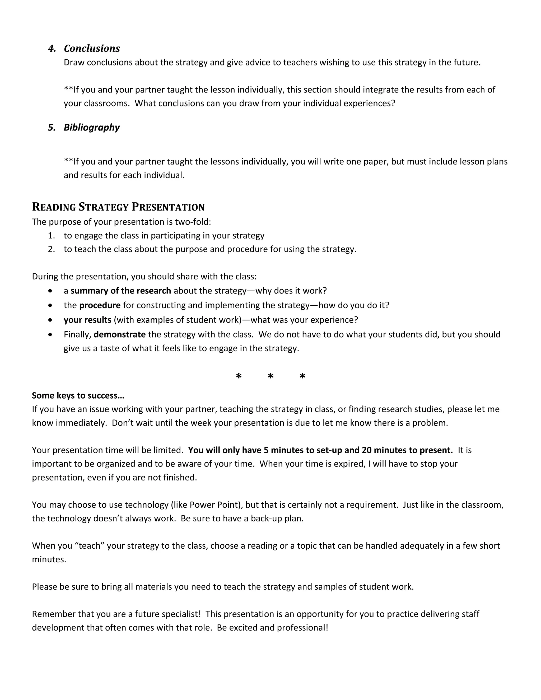 Reading strategy assignment guide | DOC
