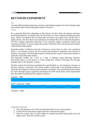 Test for Reynolds number venturimeter rand turbulence | DOCX