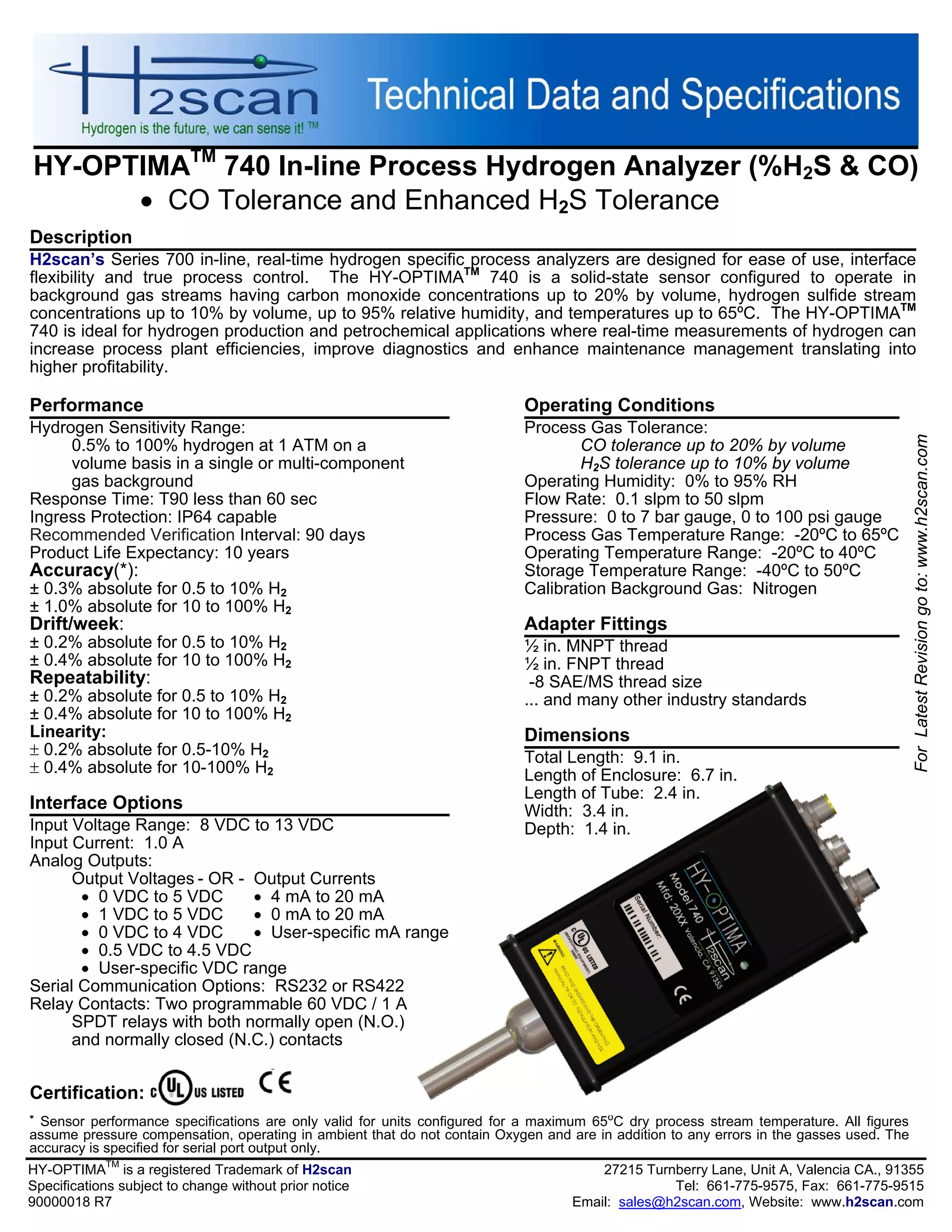 Hy optima-740-technical-data-sheet solid state sensor | PDF