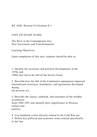 HY 1020, Western Civilization II 1 UNIT VII STUDY GUIDE .docx