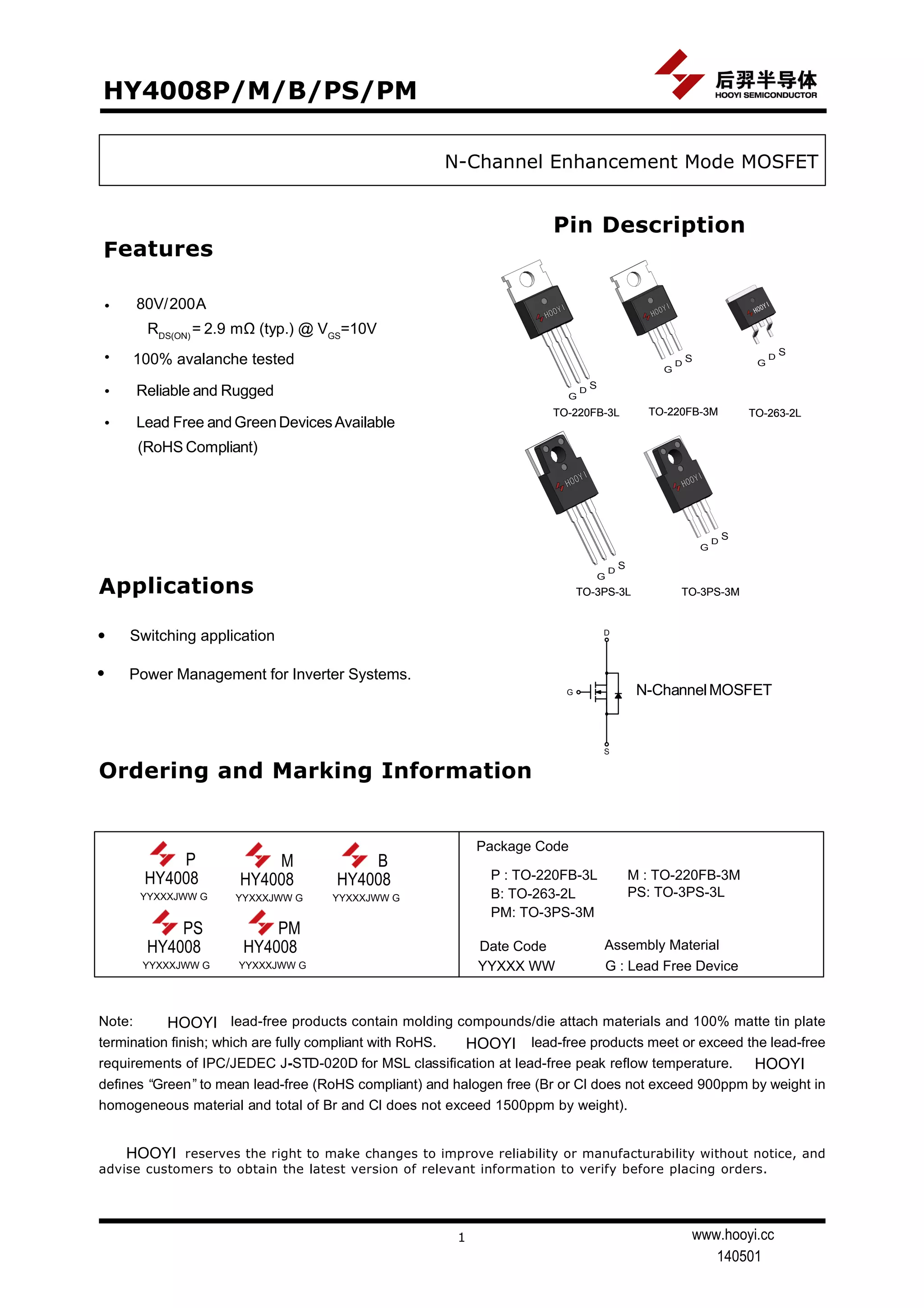 Original N-Channel MOSFET HY4008B HY4008 4008 80V 200A TO-263 New | PDF | Consumer Electronics ...