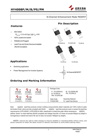 Original N-Channel MOSFET HY4008B HY4008 4008 80V 200A TO-263 New | PDF ...