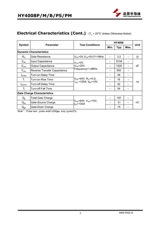 Original N-Channel MOSFET HY4008B HY4008 4008 80V 200A TO-263 New | PDF ...