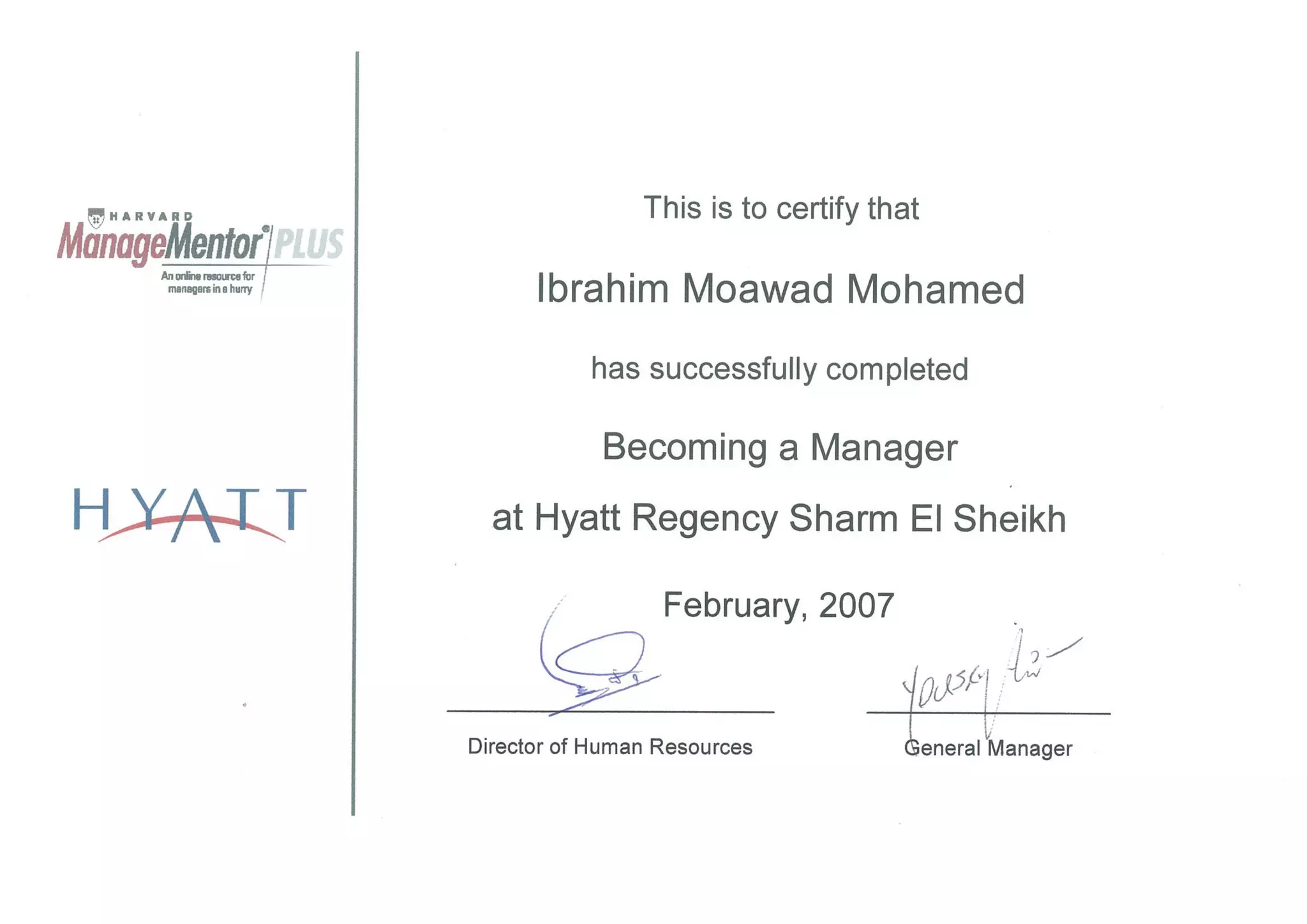 Harvard Universty - Hyatt International Training. | PDF