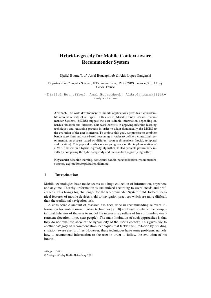 Hybrid E Greedy For Mobile Context Aware Recommender System