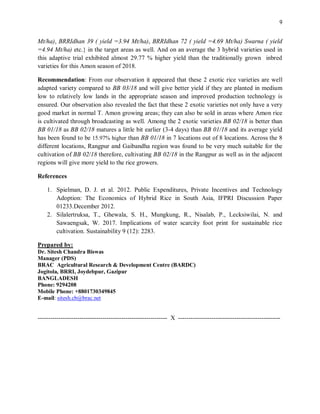 Performance trial of two exotic Amon season hybrid rice varieties in ...