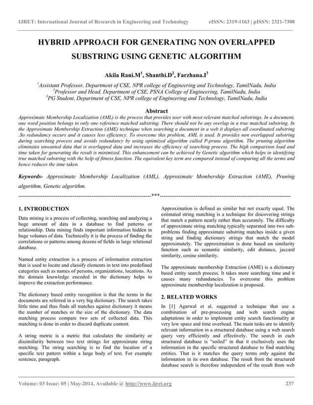 Hybrid Approach For Generating Non Overlapped Substring Using Genetic