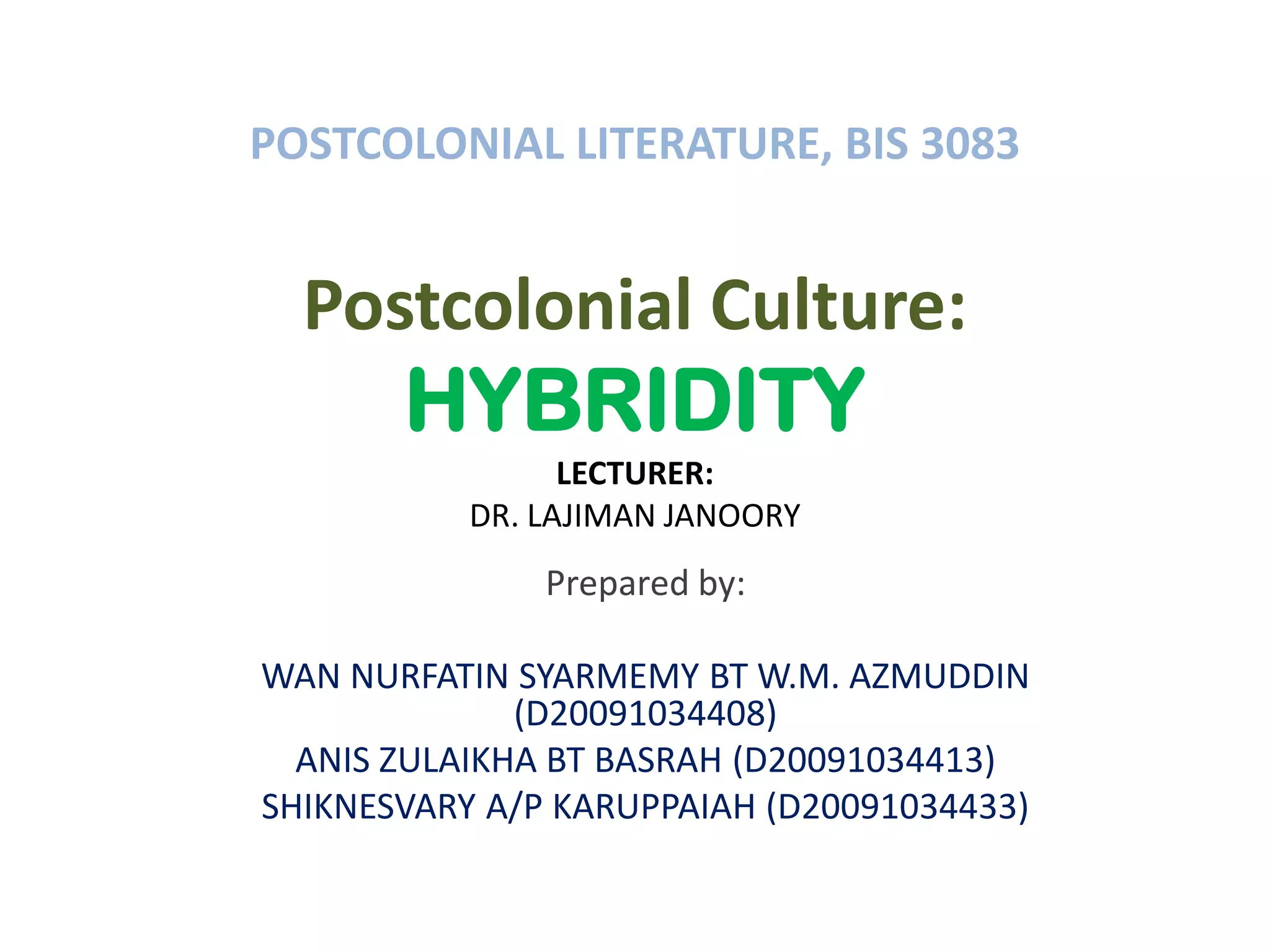 Hybridity in Postcolonialism | PPTX