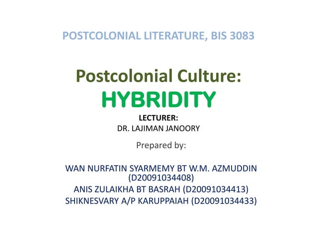 Hybridity in Postcolonialism | PPTX