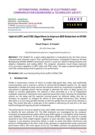 Hybrid ldpc and stbc algorithms to improve ber reduction in ofdm | PDF | Computer Networking ...