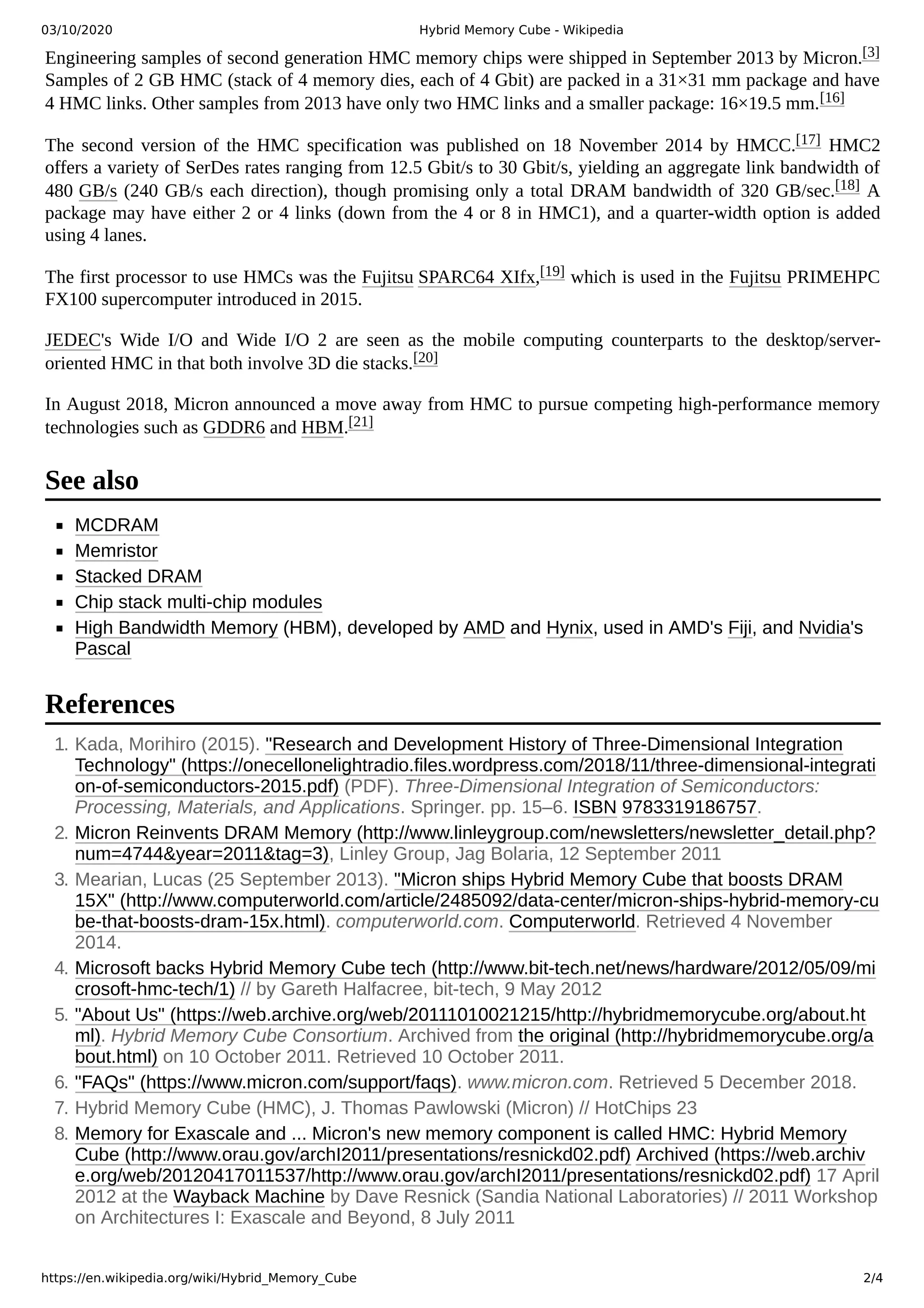 Hybrid Memory Cube : Notes | PDF