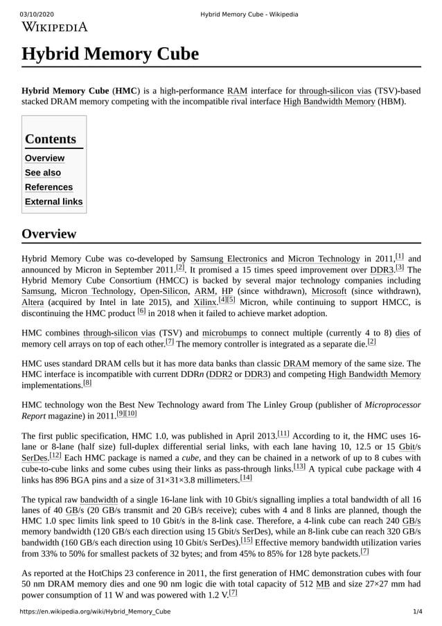 Hybrid Memory Cube : Notes | PDF