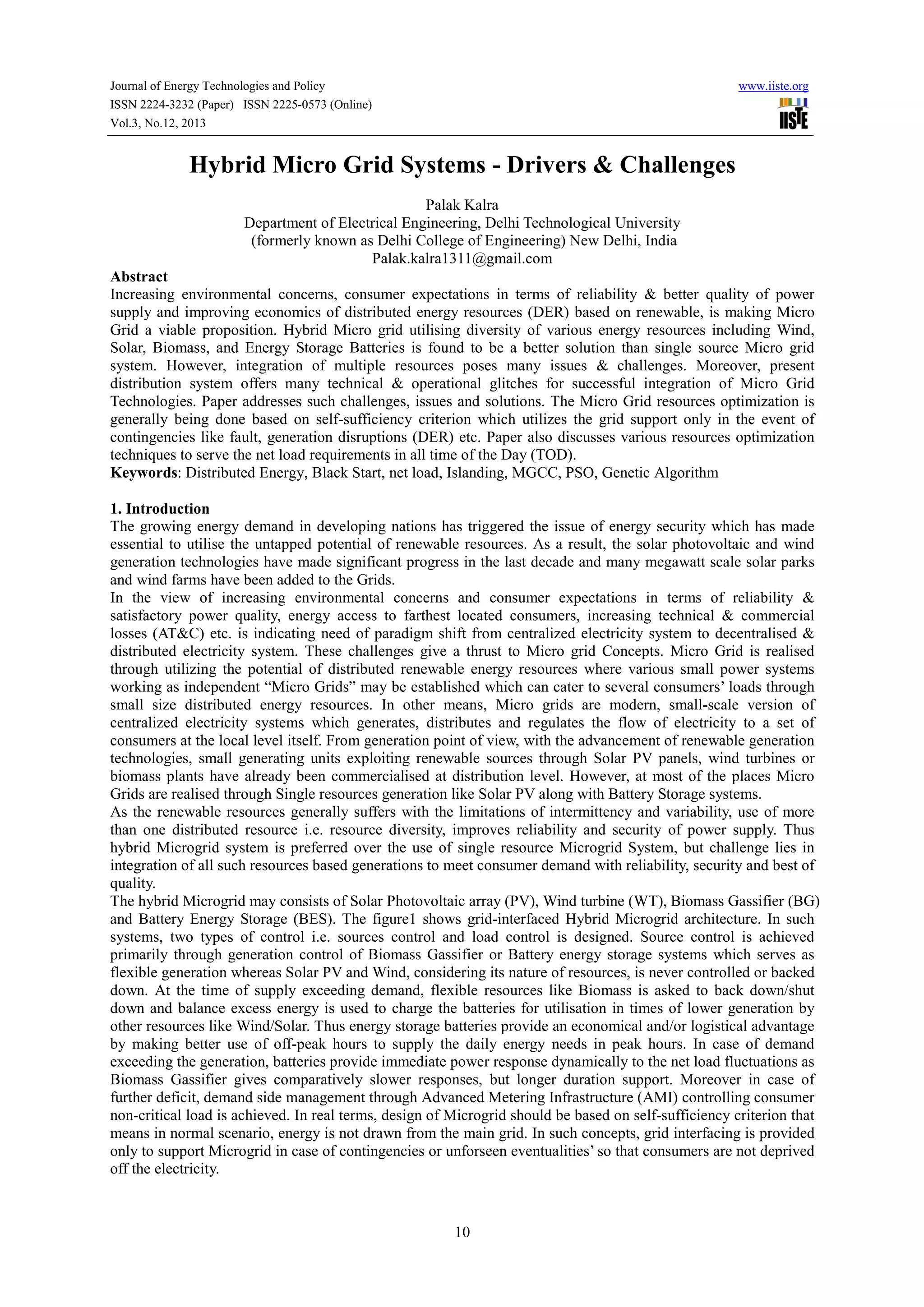 Hybrid micro grid systems drivers & challenges | PDF