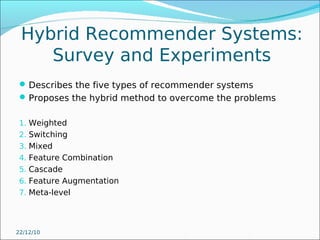 Hybrid recommender systems | PDF | Computer Software and Applications ...