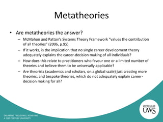 Career Development Theory: Hybrids and Metatheories | PPT
