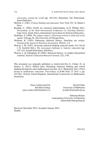 Hybrid Tasks Promoting Statistical Thinking And Critical Thinking Through The Same Mathematical ...