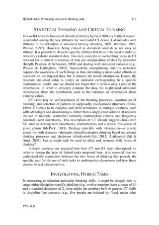 Hybrid Tasks Promoting Statistical Thinking And Critical Thinking Through The Same Mathematical ...