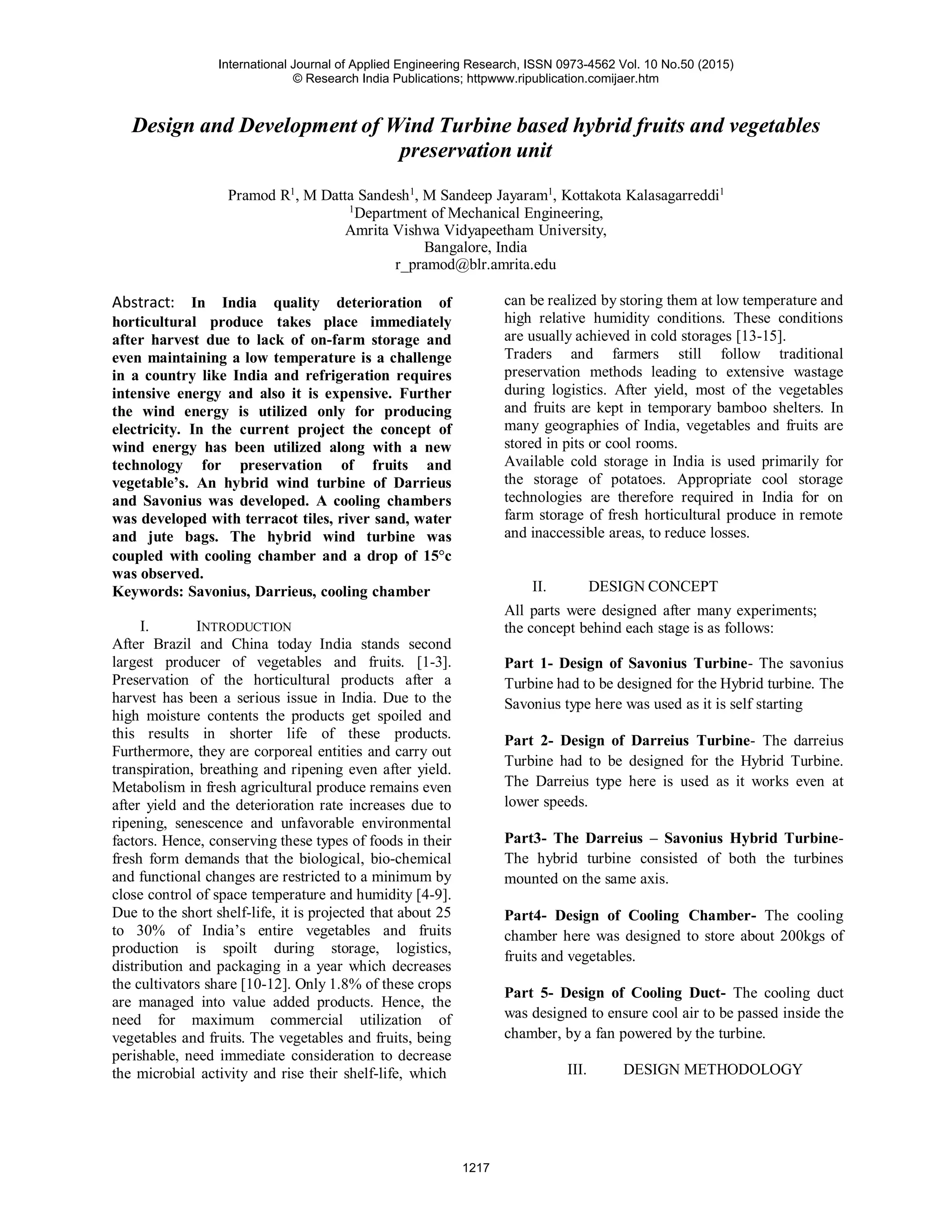 Hybrid vegetable and fruit preservation unit | PDF