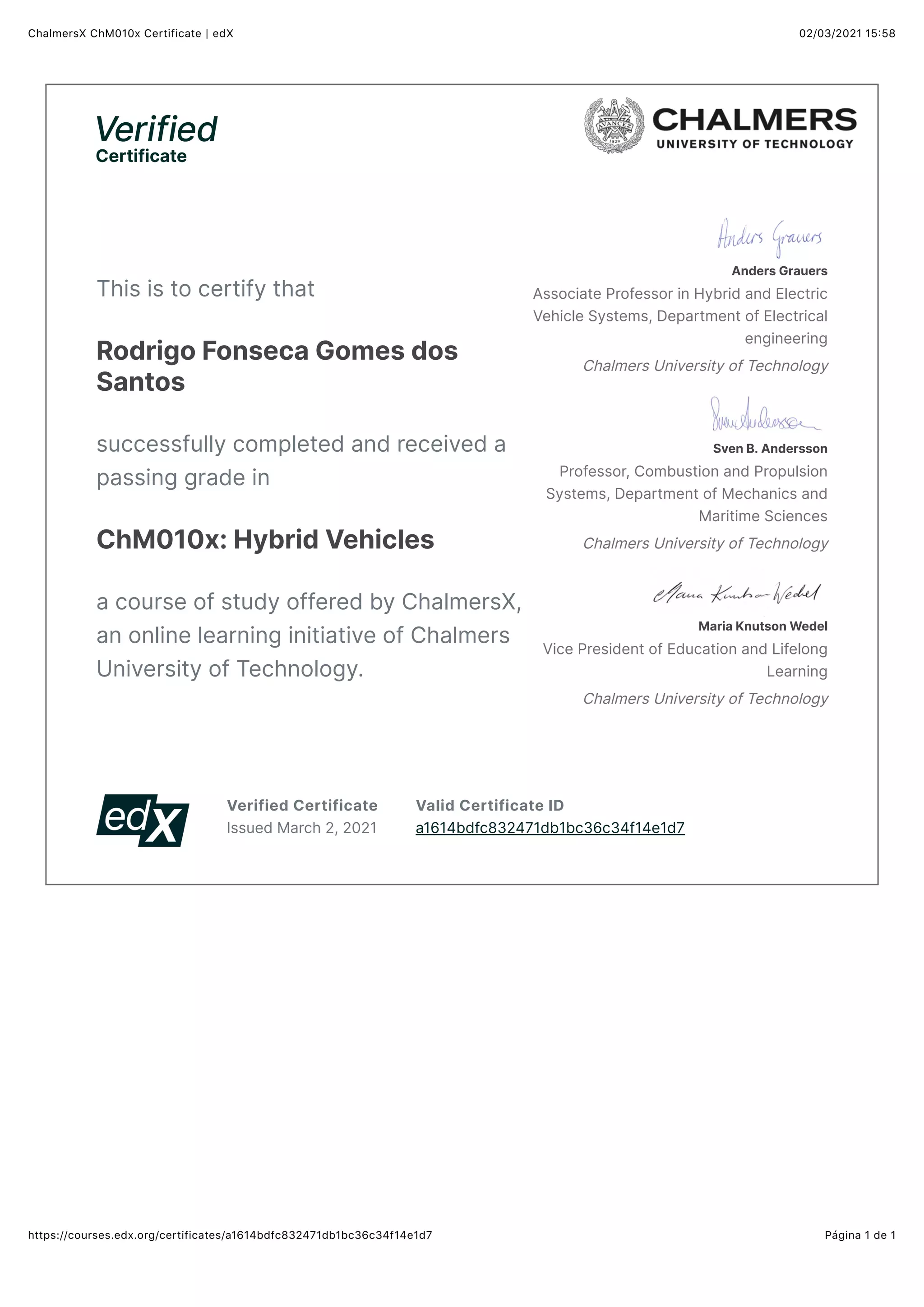 Hybrid vehicles - Certificate | PDF
