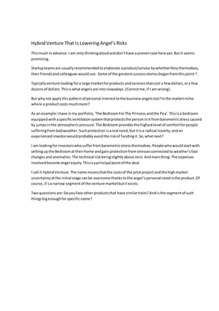 Hybrid venture That Is Lowering Angel's Risks | PDF