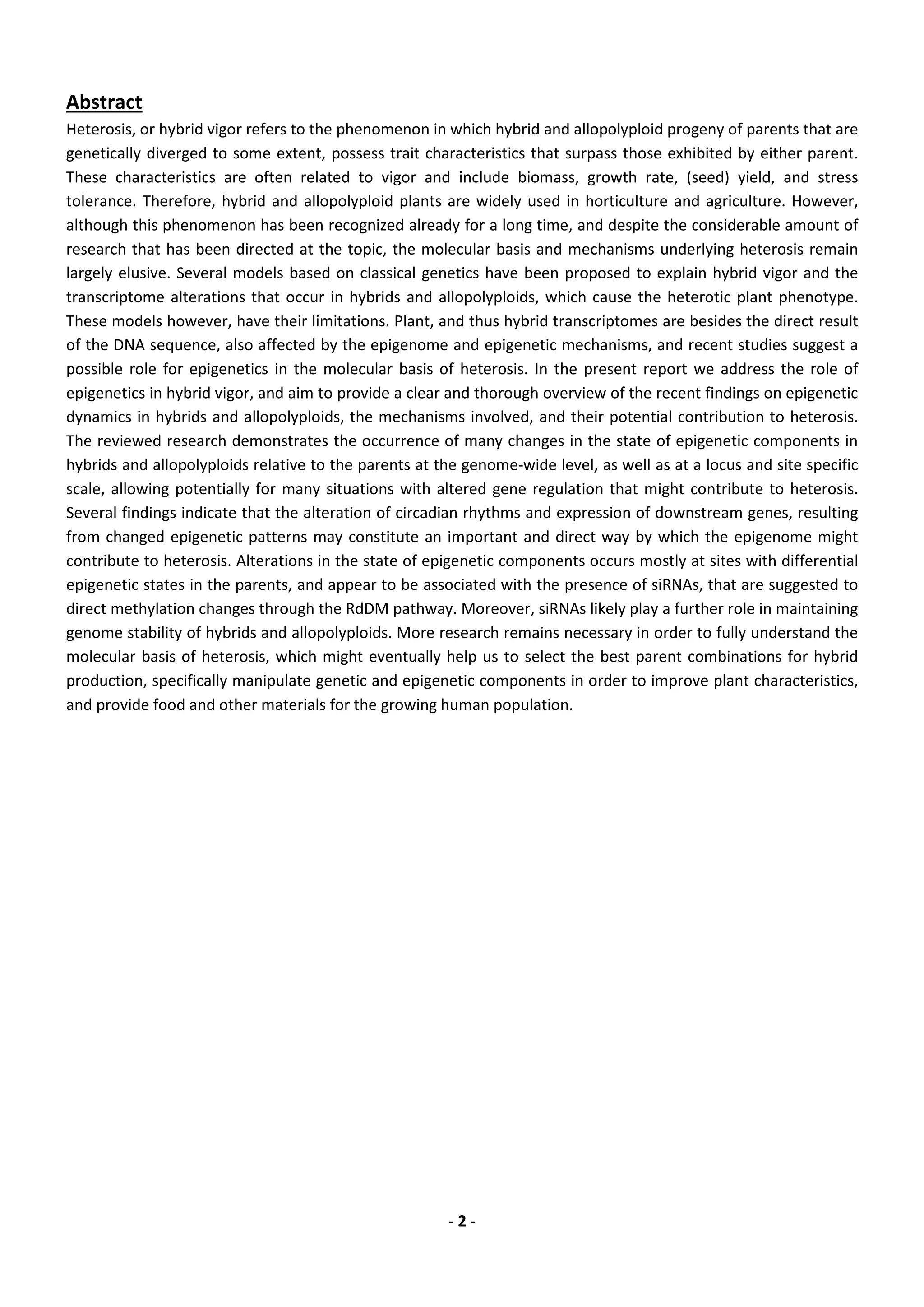 Hybrid vigor in plants, and the role of epigenetics. | PDF