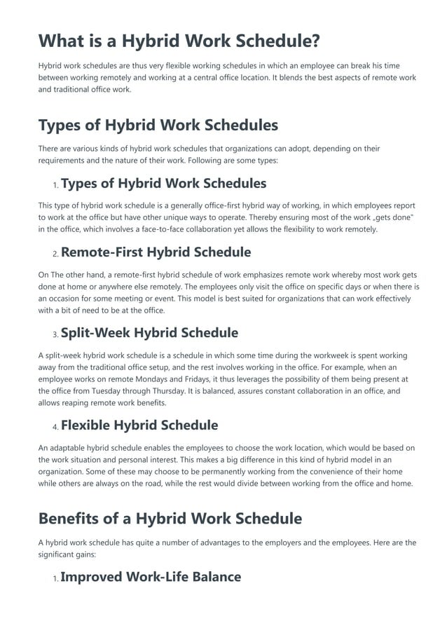 Hybrid Work Schedule Types Benefits Best Practices.pdf | Remote Working | Careers