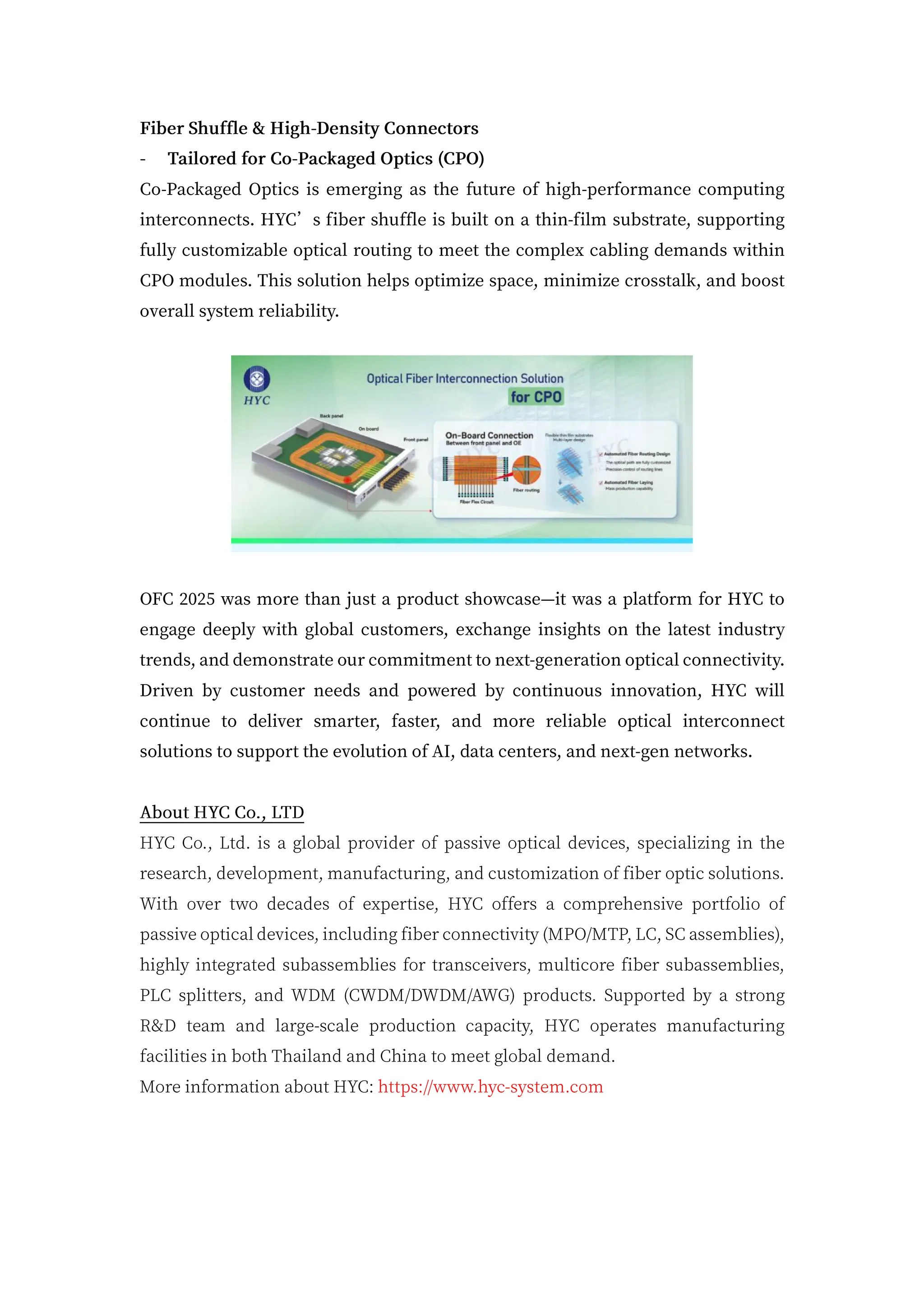 HYC at OFC 2025: Powering the Next Wave of Optical Interconnects for the AI Era | PDF