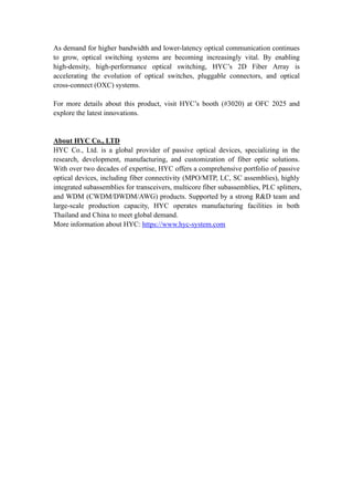 HYC Unveils 2D Matrix Fiber Array for Optical Circuit Switching (OCS ...