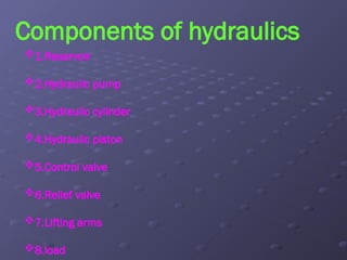 Principles of hydraulic system and their components | PPT