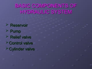 Principles of hydraulic system and their components | PPT