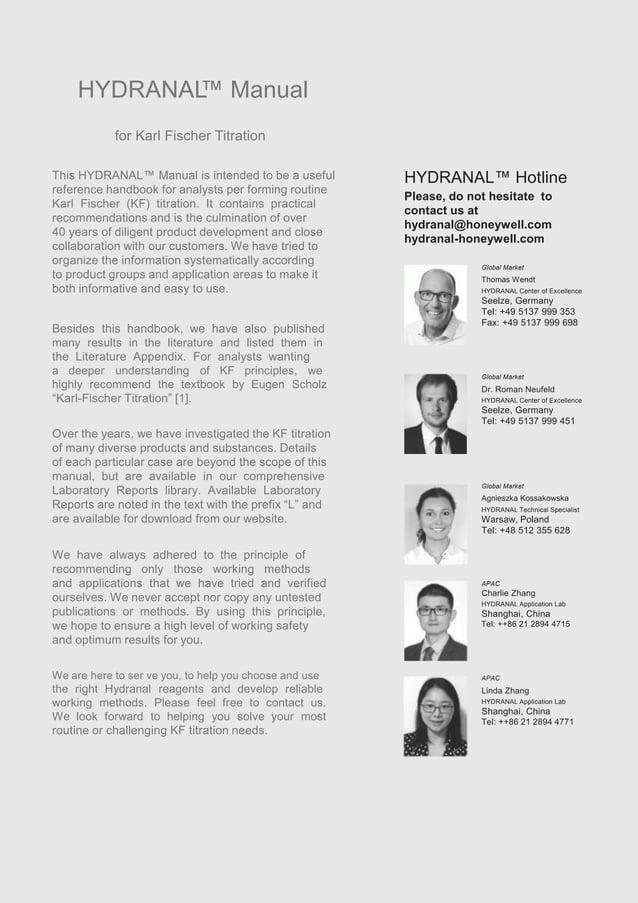 Honeywell Hydranal Manual | PPTX | Chemistry | Science