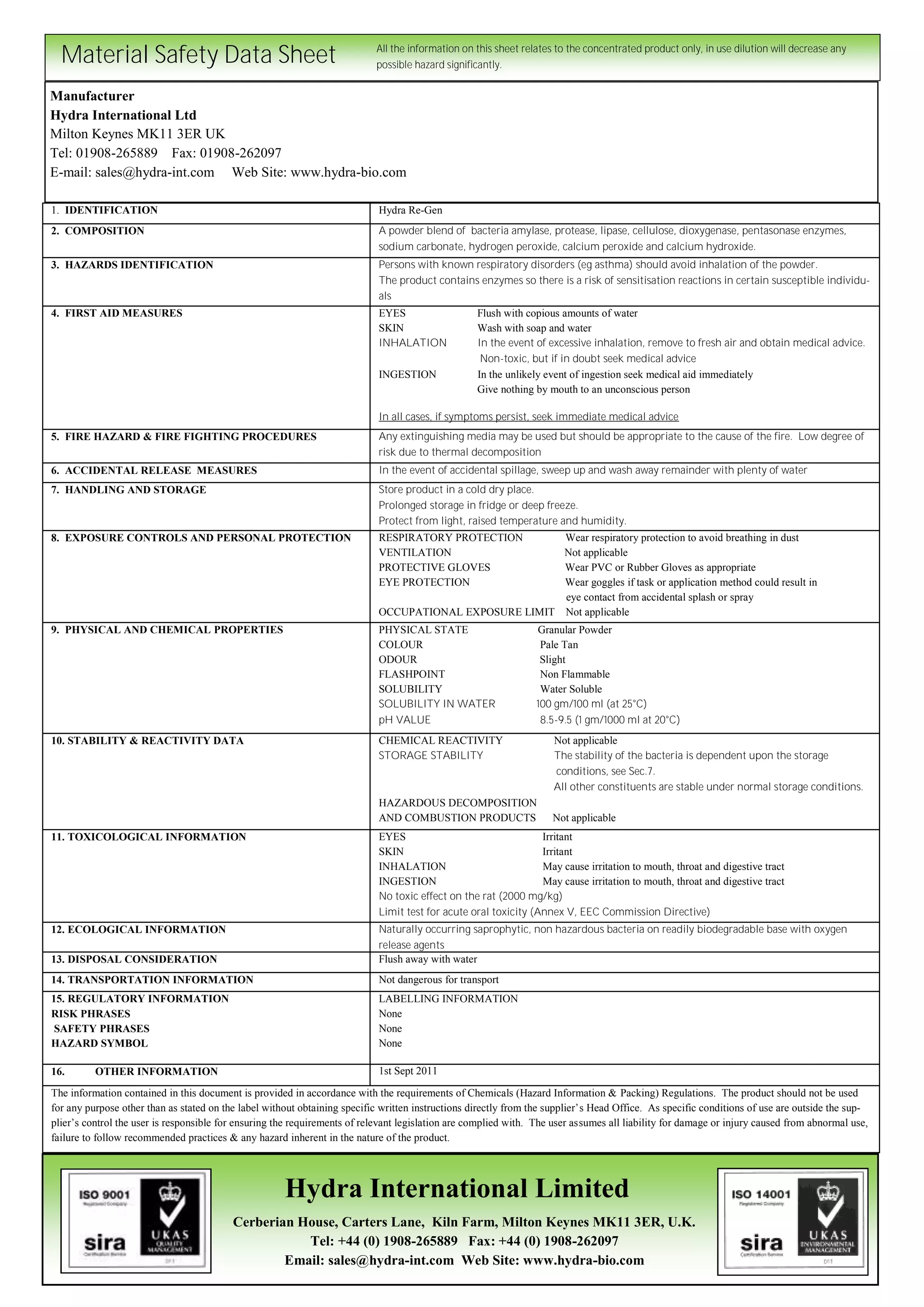 Hydra Re-Gen Prevents Drains Clogging | PDF