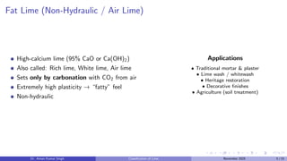 Classification of Lime Special Focus: Hydrated Lime Hydraulic Lime Fat ...