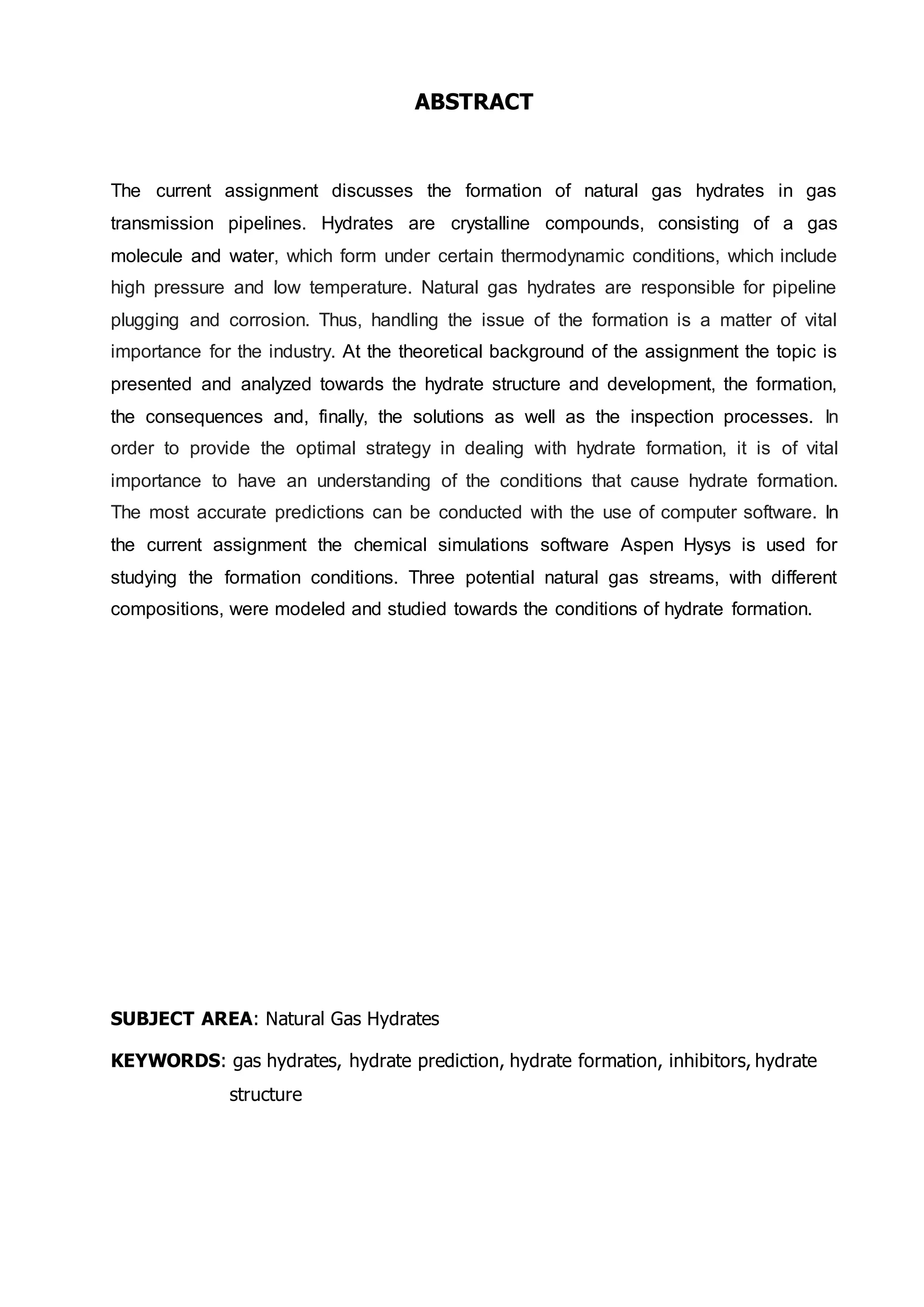 Hydrate formation in gas pipelines | DOCX