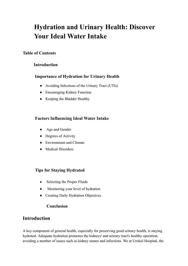 Hydration and Urinary Health: Discover Your Ideal Water Intake | PDF