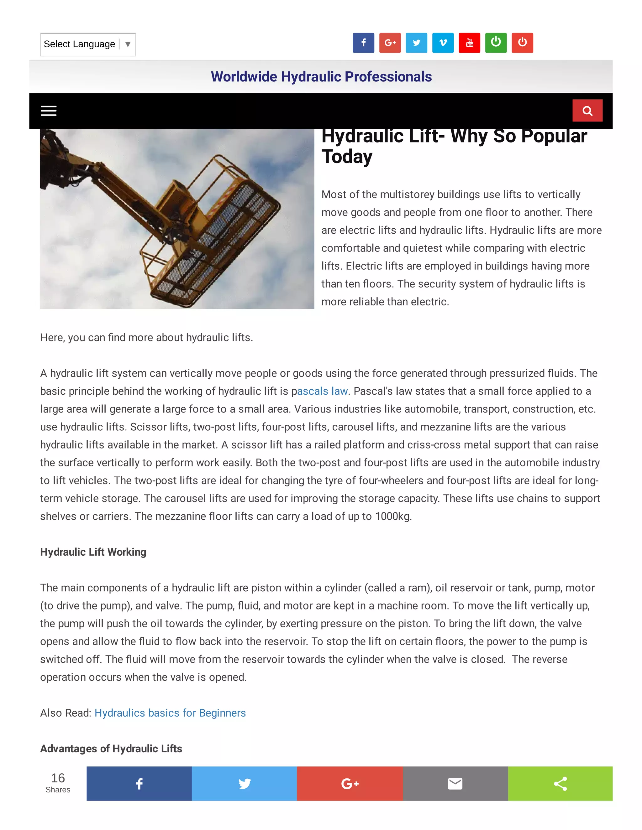 Hydraulic lift : why so popular today | PDF