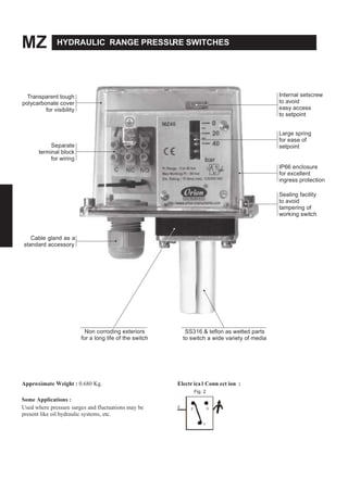Hydraulic Range Piston type Pressure Switches Mz Series | PDF