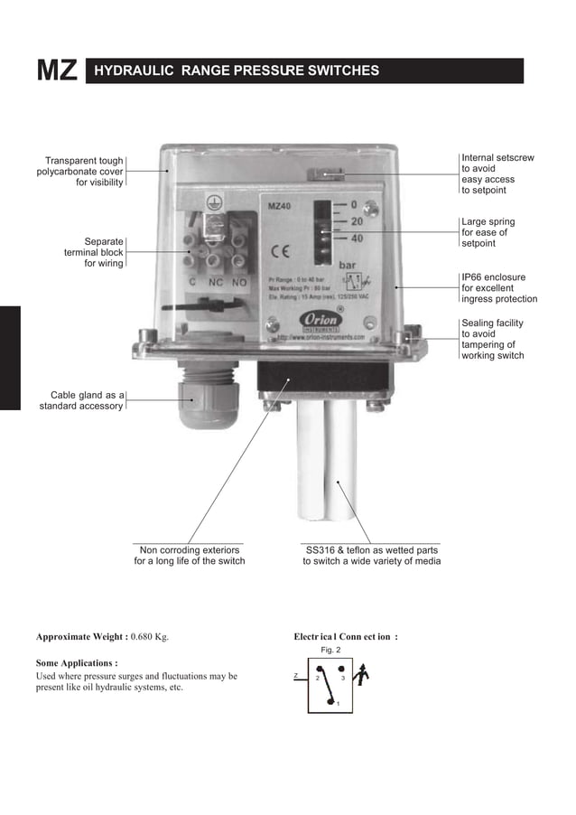 Hydraulic Range Piston type Pressure Switches Mz Series | PDF