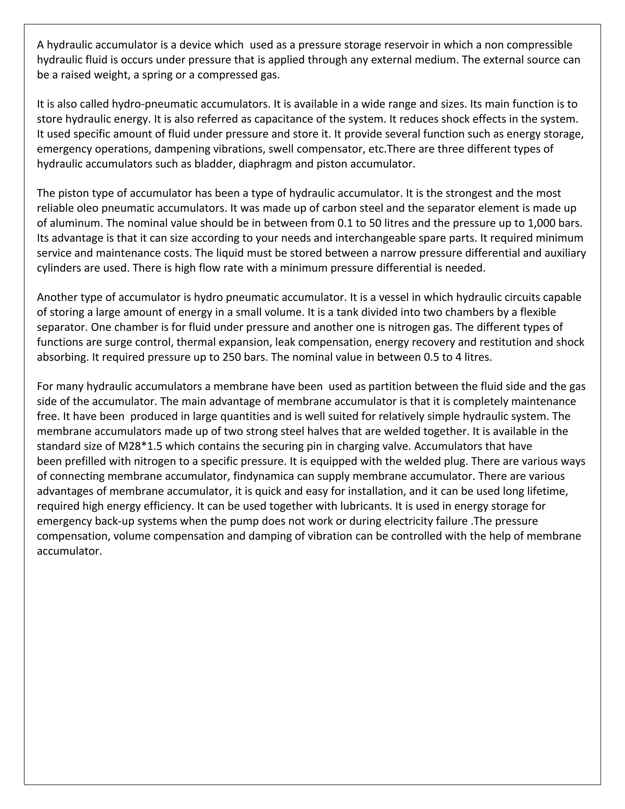 Hydraulic accumulator | DOC