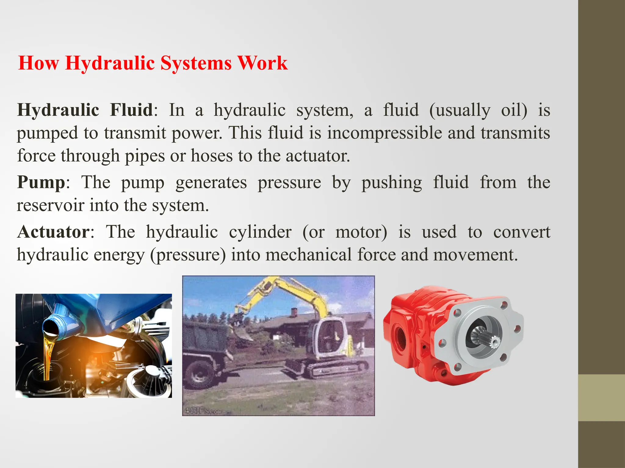 Basics of Hydraulic Actuation System with examples and applications | PPTX